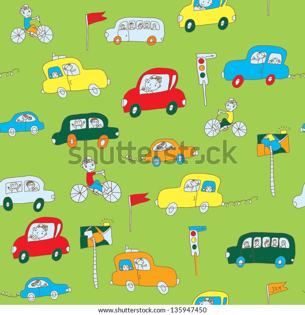 Kids Car Seamless Pattern Funny Design Stock Vector (Royalty Free ...