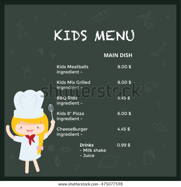 Kids Children Meal Menu Vector Template: เวกเตอร์สต็อก (ปลอดค่า ...