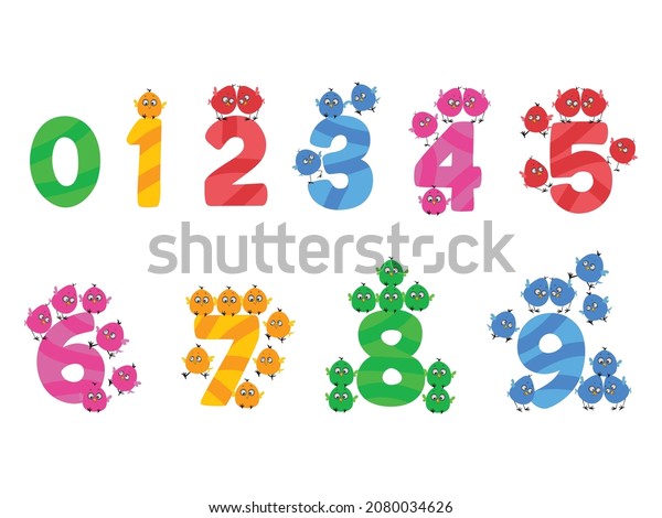 아이들 색깔 만화 번호 세트. 1-9자리 스톡 벡터(로열티 프리) 2080034626 | Shutterstock