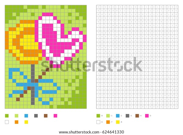Vektor Stok Kids Coloring Page Pixel Coloring Numbered (Tanpa Royalti ...