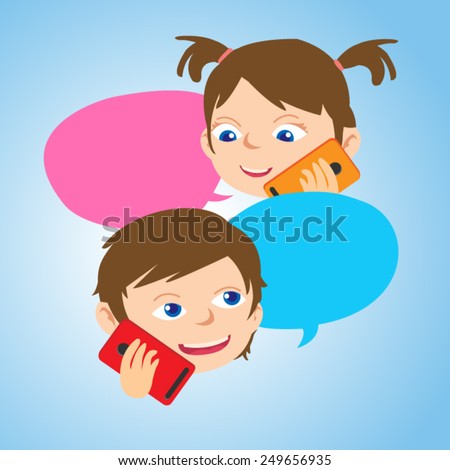 Kids Conversation On Phone Vector Cartoon 스톡 벡터(사용료 없음) 249656935 ...