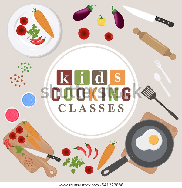 Kids Cooking Classes Invitation Flat Design Stock Vector (Royalty Free ...