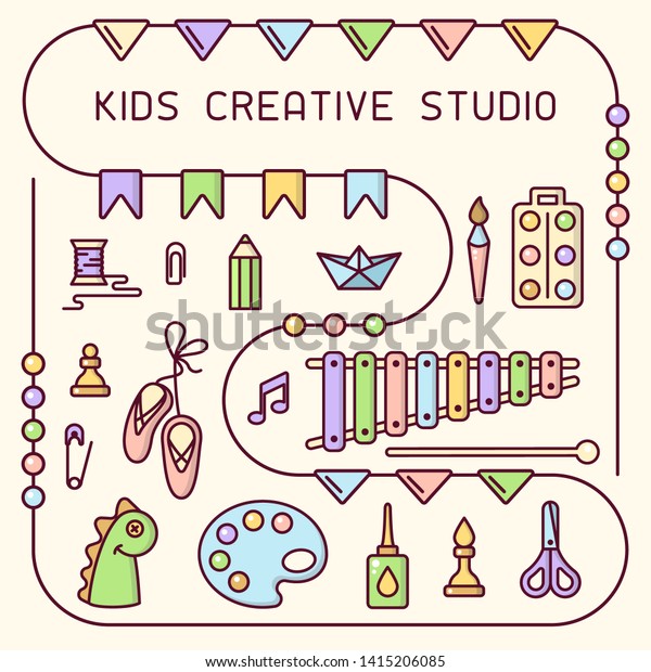 Kids Creative Studio Icons Collection Stock Vector (Royalty Free ...