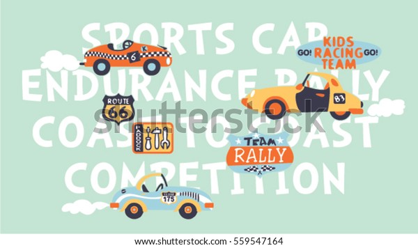 Kids Cute Racing Team Vector Print Stock Vector (Royalty Free ...