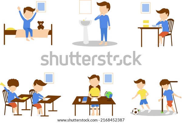 Kids Daily Routine Flat Illustration Collection Stock Vector (Royalty ...