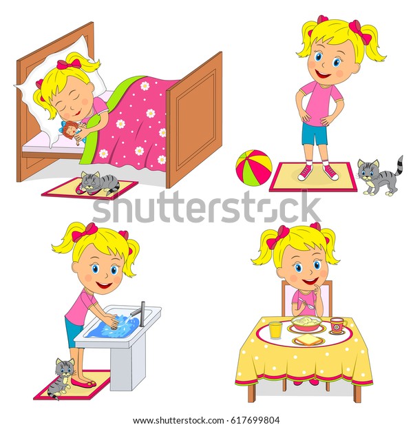 Kids Daily Routine Illustrationvector Stock Vector (Royalty Free) 617699804