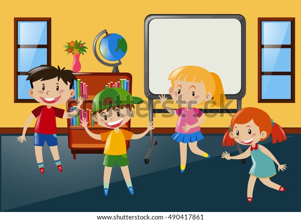Kids dancing and playing in classroom