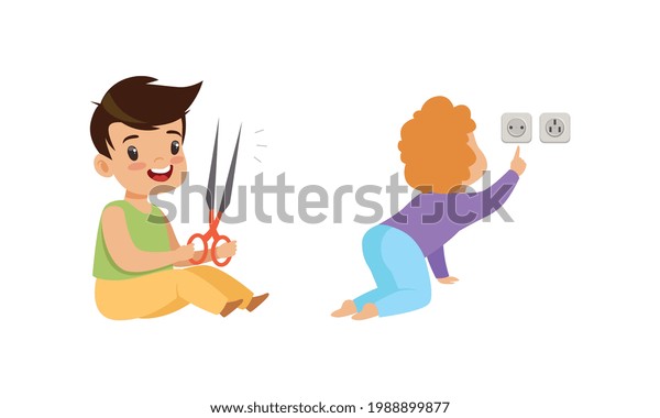 Kids Dangerous Situations Set Boy Playing Stock Vector (Royalty Free ...