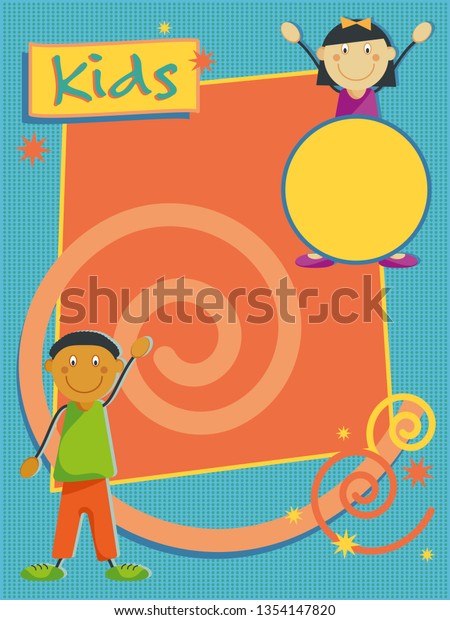 Kids Design Illustrated Background Template Posters Stock Vector ...