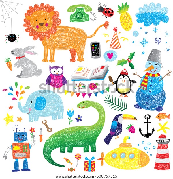 kids doodle set: Vector có sẵn (miễn phí bản quyền) 500957515 ...