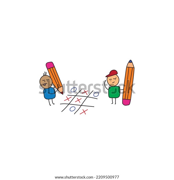 Kids Drawing Style Playing Tick Tack Stock Vector (Royalty Free ...