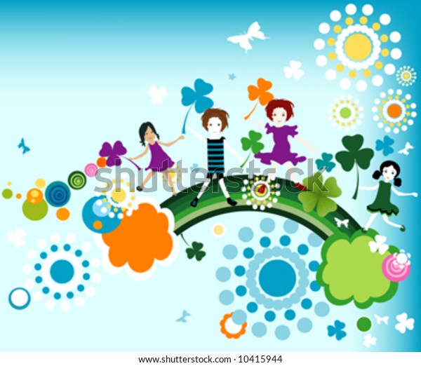 Kids Enjoying Springtime Stock Vector (Royalty Free) 10415944 ...