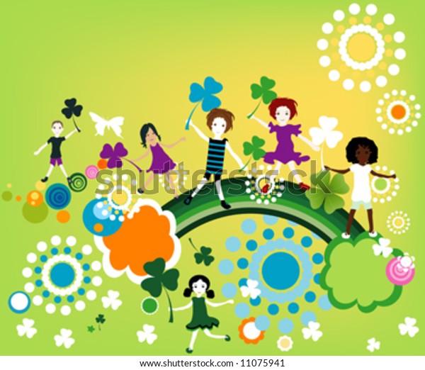 Kids Enjoying Springtime Stock Vector (Royalty Free) 11075941 ...