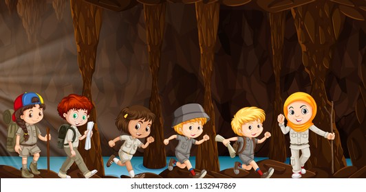 Kids Exploring Cave Illustration Stock Vector (Royalty Free) 1132947869 ...