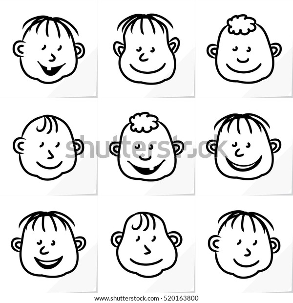 Kids Faces Nine Authentic Icons Funny Stock Vector (Royalty Free ...