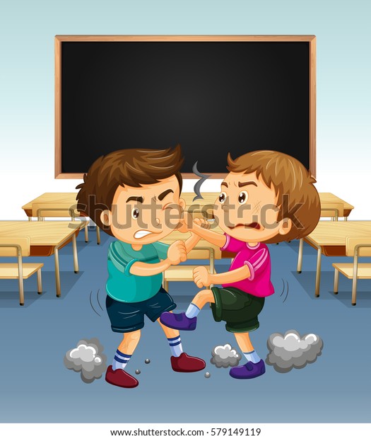 Kids Fighting Classroom 스톡 벡터(로열티 프리) 579149119