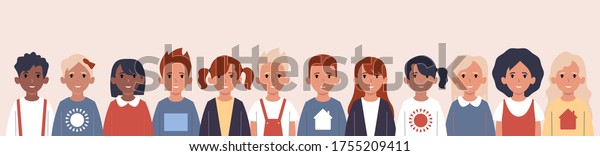 Kids Flat Vector Illustration Set Smiling Stock Vector (Royalty Free ...