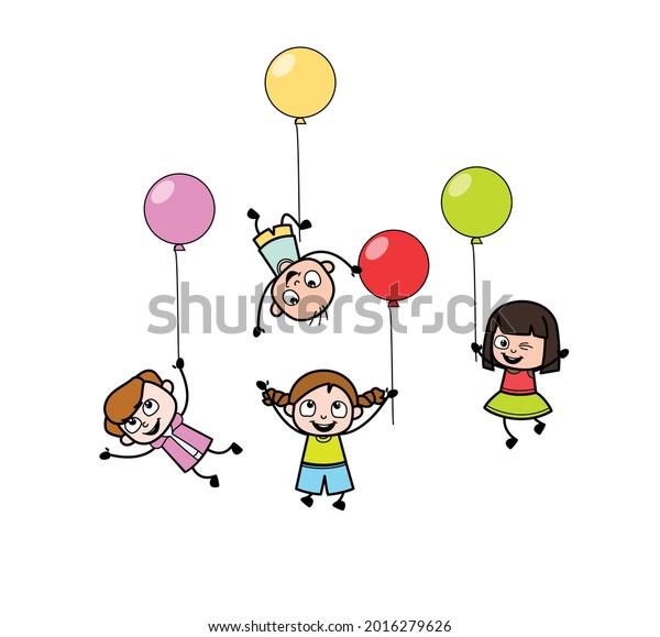 Kids Flying Balloon Cartoon Vector Stock Vector (Royalty Free) 2016279626