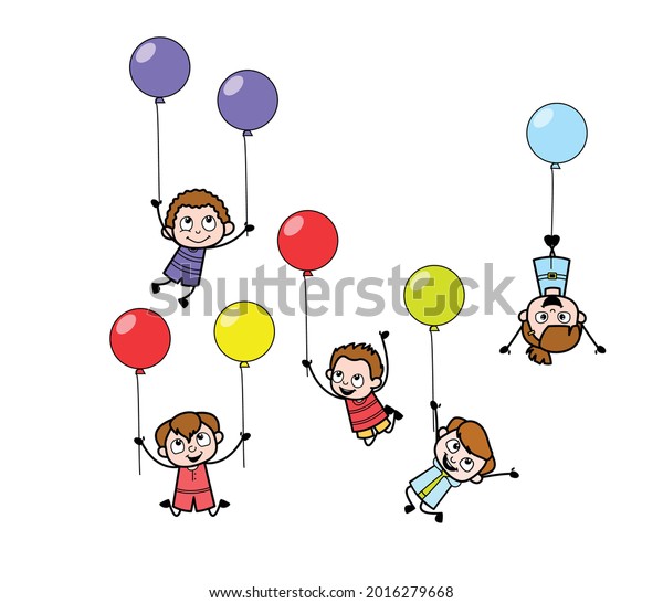 Kids Flying Balloons Cartoon Vector Stock Vector (Royalty Free ...