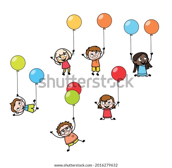 Kids Flying Cartoon Balloons Cartoon Vector Stock Vector (Royalty Free ...