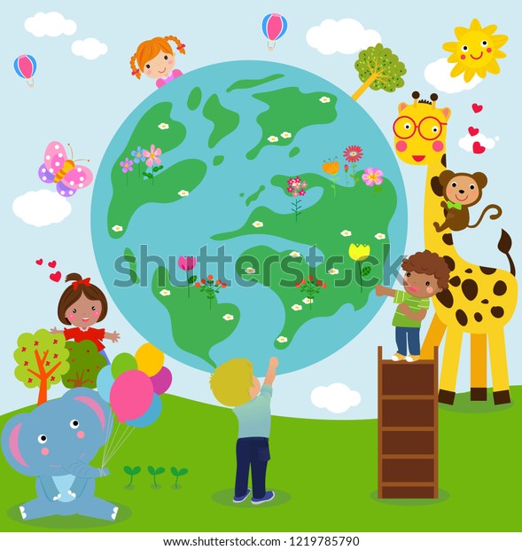 Kids Globe Stock Vector (Royalty Free) 1219785790 | Shutterstock