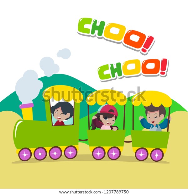 Kids Go On By Train Illustration Stock Vector (Royalty Free) 1207789750 ...