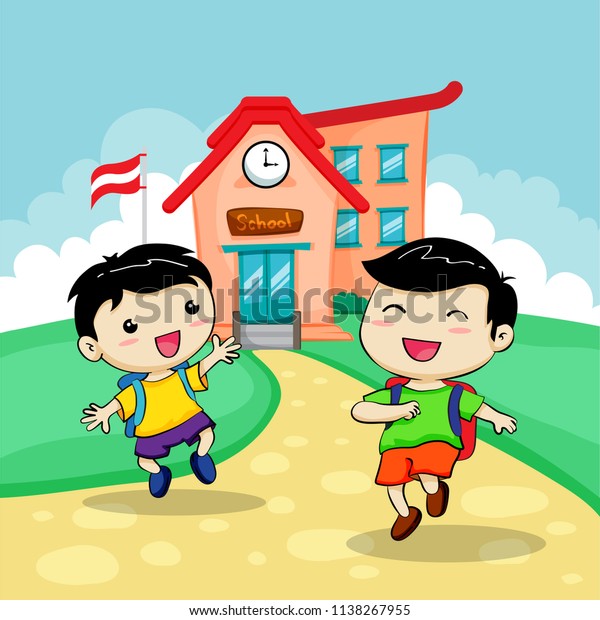 Kids Go School: vector de stock (libre de regalías) 1138267955 ...