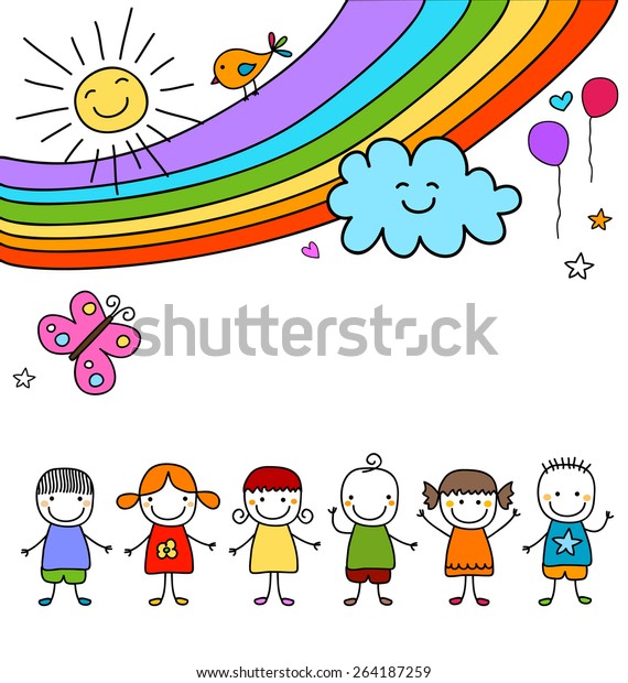 Kids Group Rainbow Stock Vector (Royalty Free) 264187259 | Shutterstock