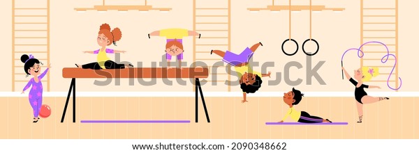 Kids Gymnastic Class Banner Backdrop Children 库存矢量图（免版税）2090348662 ...