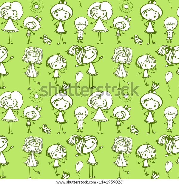 Kids Hand Drawn Seamless Texture Cute Stock Vector (Royalty Free ...