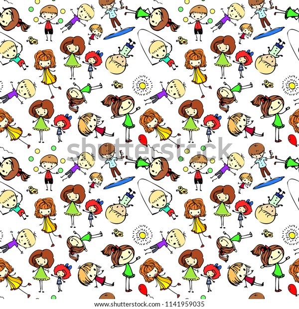 Kids Hand Drawn Seamless Texture Cute Stock Vector (Royalty Free ...