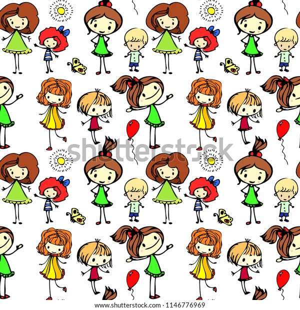 Kids Hand Drawn Seamless Texture Cute Stock Vector (Royalty Free ...