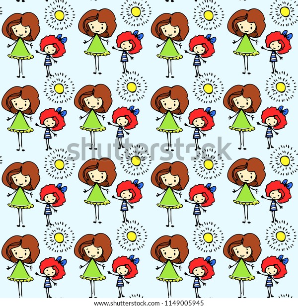 Kids Hand Drawn Seamless Texture Cute: vector de stock (libre de ...