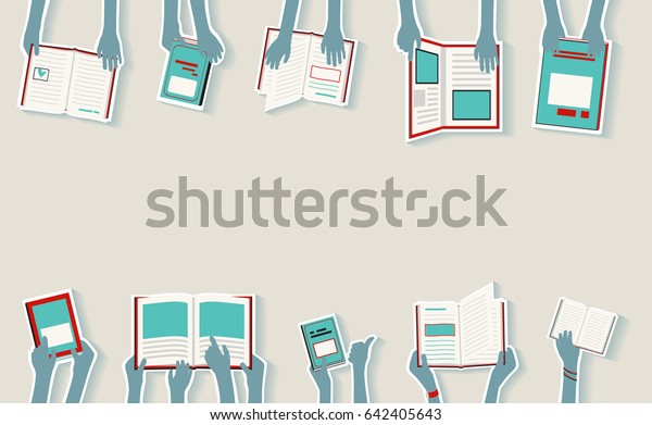 Kids Hands Reading Library Books Blue Stock Vector (Royalty Free ...