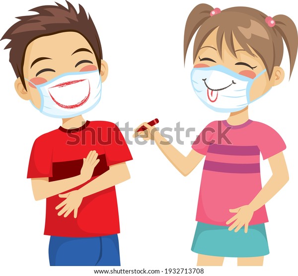 Kids Having Fun Drawing Smiles On Stock Vector (Royalty Free ...