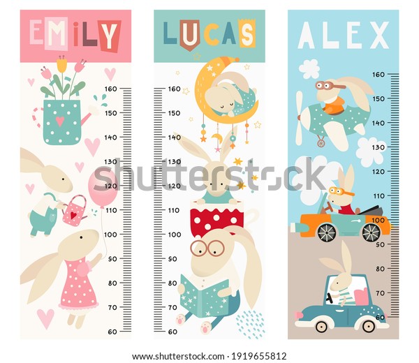 Kids Height Chart Cute Bunnies Cartoon Stock Vector (Royalty Free ...