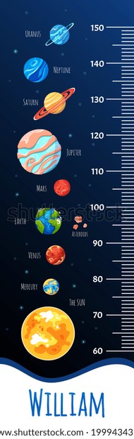 Kids height chart with space and solar system planets, spaceships ...
