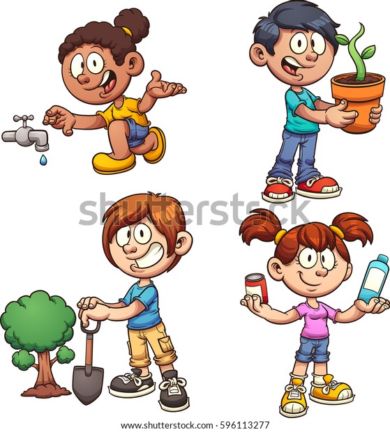 Kids Helping Environment Vector Clip Art Stock Vector (Royalty Free ...