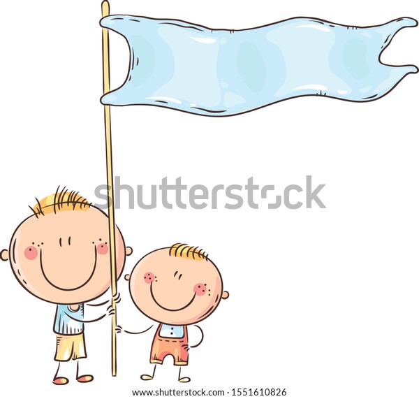 Kids Holding Blue Flag Pattern Copy Stock Vector (Royalty Free ...