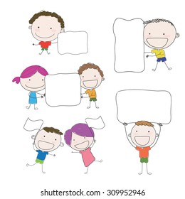 Kids Holding Label Action Set Hand Stock Vector (Royalty Free ...