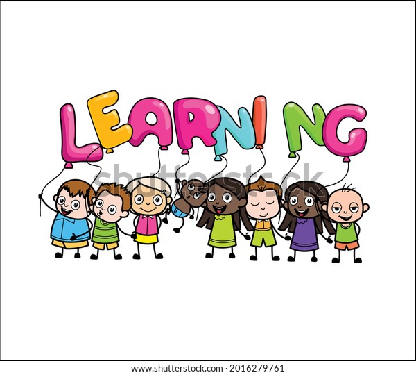 Kids Holding Learning Text Balloons Cartoon Stock Vector (Royalty Free ...