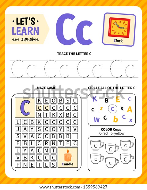 Kids learning material. Worksheet for learning alphabet. Letter C.