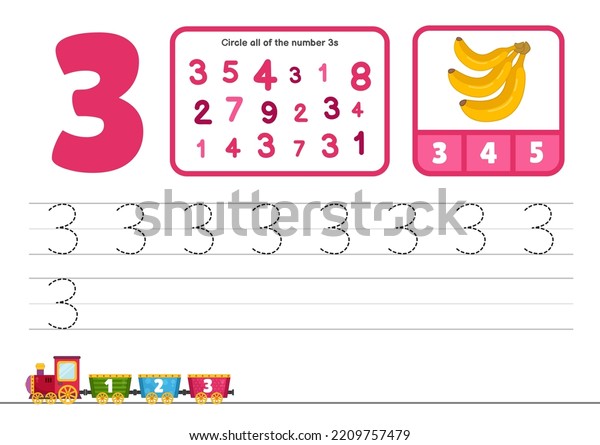 Kids Learning Material Worksheet Kindergarten Number Stock Vector ...