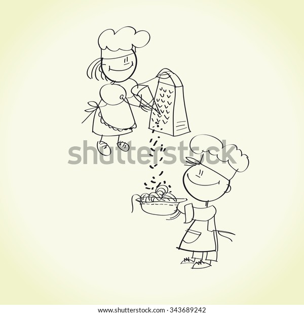 Kids Making Pasta Vector Sketch Stock Vector (Royalty Free) 343689242 ...