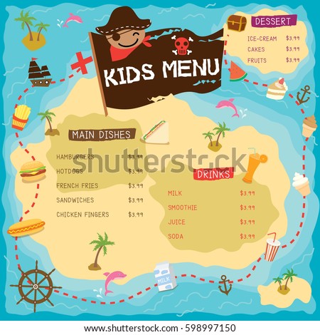 Kids Menu Pirate Map Design Concept Illustration Stock Vector (Royalty ...