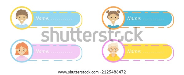 Kids Name Tags School Sticker Set Stock-vektor (royaltyfri) 2125486472 ...
