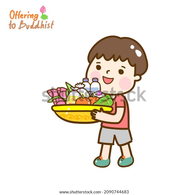 Kids Offering Food Buddhist Vector Stock Vector (Royalty Free ...