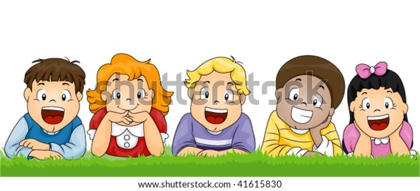 Kids On Grass Vector Stock Vector (Royalty Free) 41615830 | Shutterstock