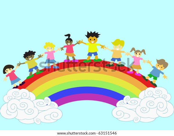 Kids On Rainbow Stock Vector (Royalty Free) 63151546 | Shutterstock