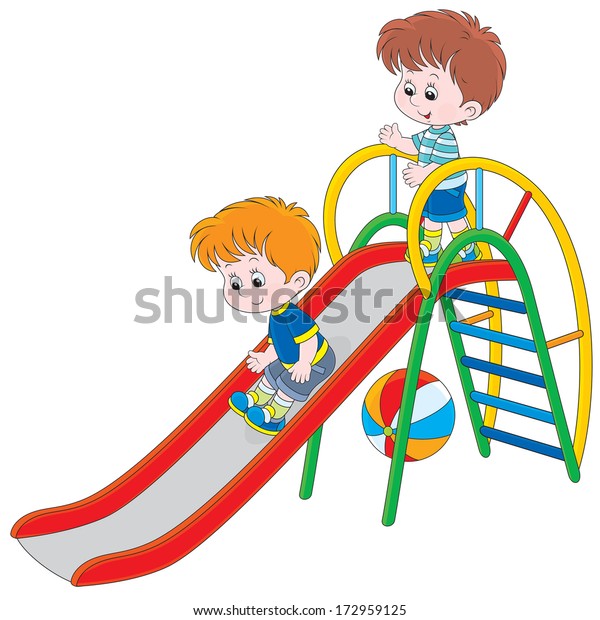 Kids On Slide Stock Vector (Royalty Free) 172959125 | Shutterstock